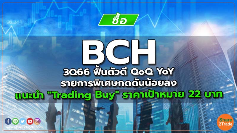 BCH 3Q66 ฟื้นตัวดี QoQ YoY รายการพิเศษกดดันน้อยลง แนะนำ "Trading Buy" ราคาเป้าหมาย 22 บาท ...